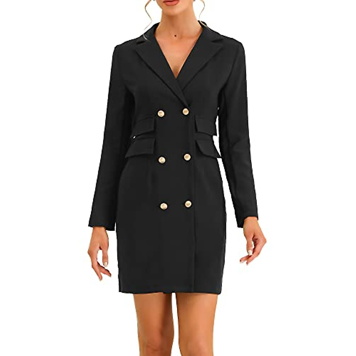 Allegra K Women's Elegant Blazer Office Work Dress with Pockets Small Black