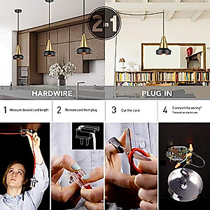 Globe Electric Monte 1-Light Plug-in or Hardwire Pendant Lighting, Matte Brass, Matte Black Accent, Black Fabric Cord, Gold