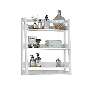 UTEX Bathroom Wall Shelf, Over Toilet Storage Shelf Organizer, 3-Tier Wall Mount Shelf Rack with Hook, White