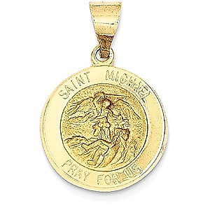 IceCarats 14K Yellow Gold Saint Michael Medal Protects Us Patron Archangel Guardian Angel Necklace Christian Religious Pendant Faith Charm 22mm x 15mm Only