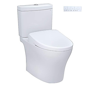 TOTO WASHLET - Aquia IV Two-Piece Elongated Dual Flush 1.28 and 0.9 GPF Toilet with Auto Flush S7A Contemporary Bidet Seat, Cotton White - MW4464736CEMFGNA#01