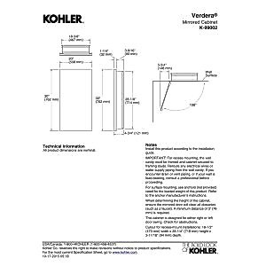 KOHLER 99002-NA Verdera 20" W x 30" H Bathroom Medicine Cabinet with Mirror, Recessed or Surface Wall Mount Bathroom Wall Cabinet