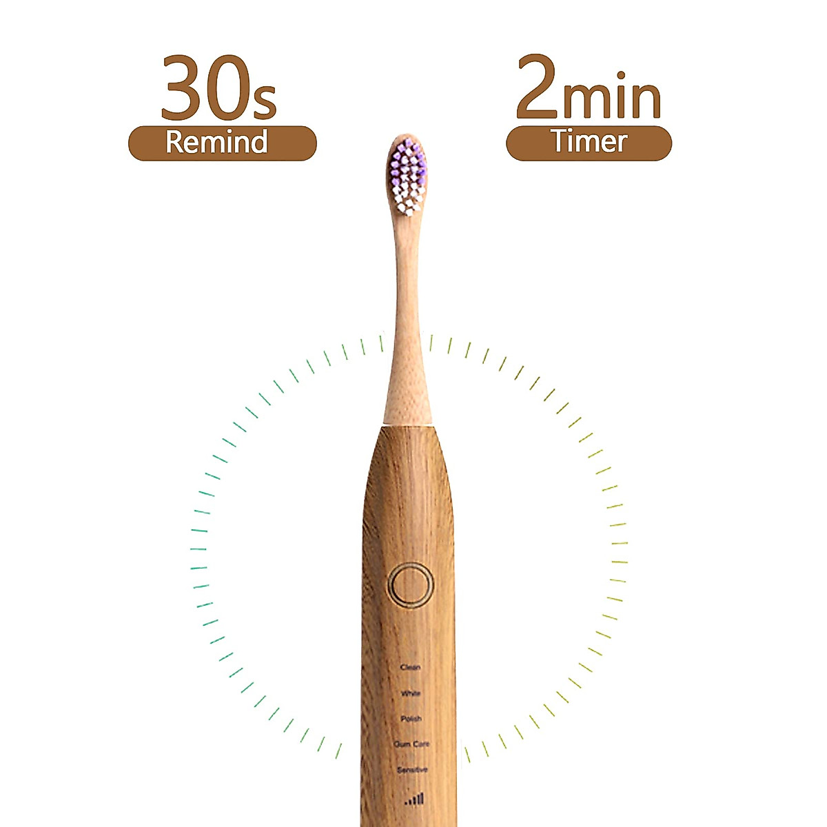 Circle Elephant Biodegradable Electric Natural Bamboo Sonic Toothbrushes Have Rechargeable&Replaceable Bamboo Toothbrush Heads, Threaded BPA-Free Soft Bristles in Color. Perfect Trendy Giftset.