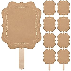 Amyhill Kraft Wedding Paper Fans Blank Handheld Church Fans and Wedding Fan Sticks with Stickers for DIY Crafting Wedding Celebration Party Favors, 8 x 6.8 Inch (20 Set)