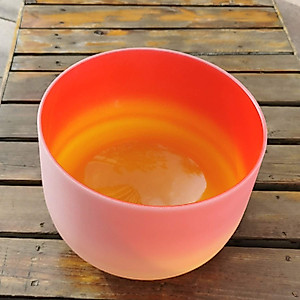 KVKA Rainbow C Note Root Chakra Red-Yellow Colored Frosted Quartz Crystal Singing Bowl 10 inch with Carrying Case