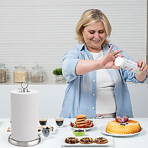 Paper Towel Holder Countertop, Silver Stainless Steel Paper Towel Holder for Standard & Jumbo Rolls, Paper Towel Holder Stand with Weighted Anti-Slip Base for Kitchen Bathroom