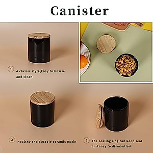 LEETOYI Ceramic Food Storage Jar with Seal Lid, Serving for Ground Coffee, Tea, Sugar, Salt and More - 31 Oz (Black)