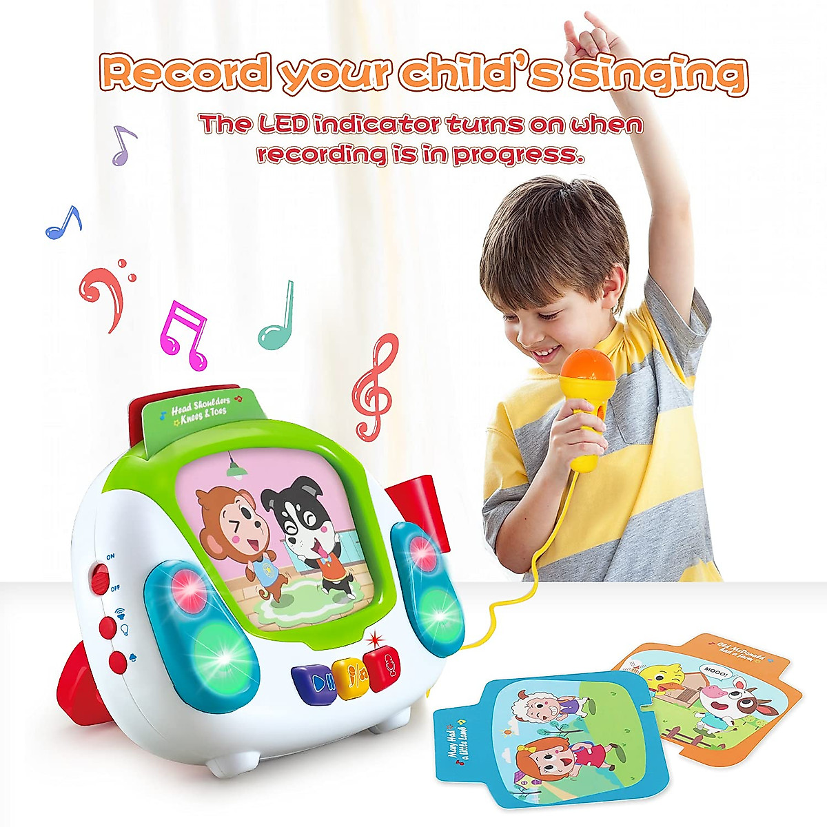 HISTOYE Musical Toys for Toddlers Karaoke Machine Kid Jukebox Toddler Karaoke Microphone Toy Music Player with Recording Voice Changing Singing Toys Age 1 2 3 4 5 Year Old Girls Boy Best Gifts