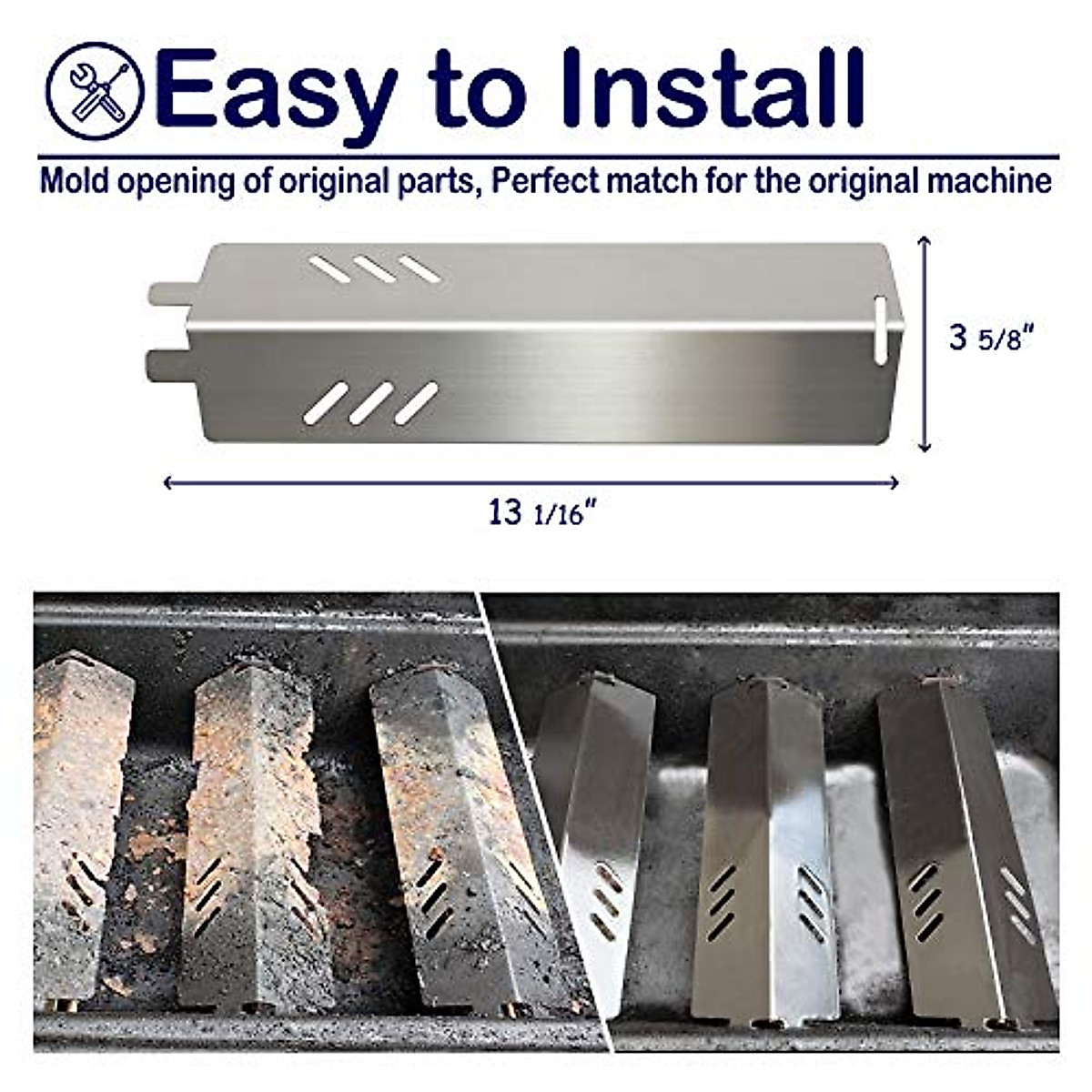 Gas Grill Heat Plates Stainless Steel BBQ Parts Replacement Backyard Grill Accessories BY14-101-001-01, BY13-101-001-11, BY16-101-002-05, GBC1429W-C, GBC1429W, Uniflame GBC1329W, GBC1403W, 3 Pack