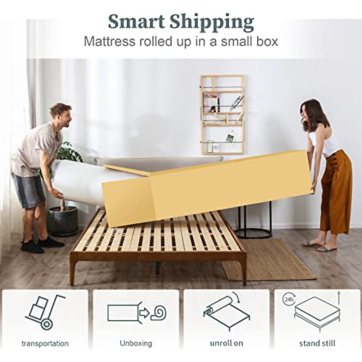 MUUEGM King Mattress,8 inch Green Tea Gel Memory Foam King Size Mattress Topper for Cool Sleep,Pressure Relieving,Medium Firm Mattress,King Size Mattress in a Box,CertiPUR-US Certified,Made in USA