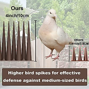 Bird Spikes 4 Inch High，Pigeon Outdoor Deterrent Spikes, Used to Keep Cats Small to Medium Sized Birds Away.Bird Plastic Fence Spikes for Railing and Roof.Away Covers 10.7 Feet(325cm), Brown