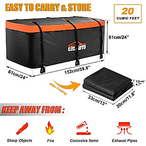 CZC AUTO Hitch Cargo Carrier Bag, 20 cu. ft Waterproof/Rainproof/Weatherproof Cargo Traveling Bag for Car Truck SUV Vans' Hitch Tray and Hitch Basket, Safe Steady Durable Soft, Black-Orange