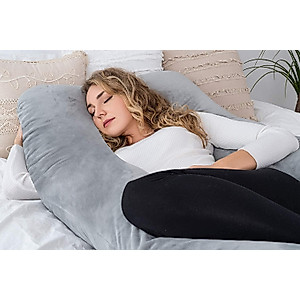 AngQi 60 inch Pregnancy Pillow U Shaped, Full Body Pillow for Pregnant Women/Side Sleepers, Maternity Pillow with Velvet Cover, Gray