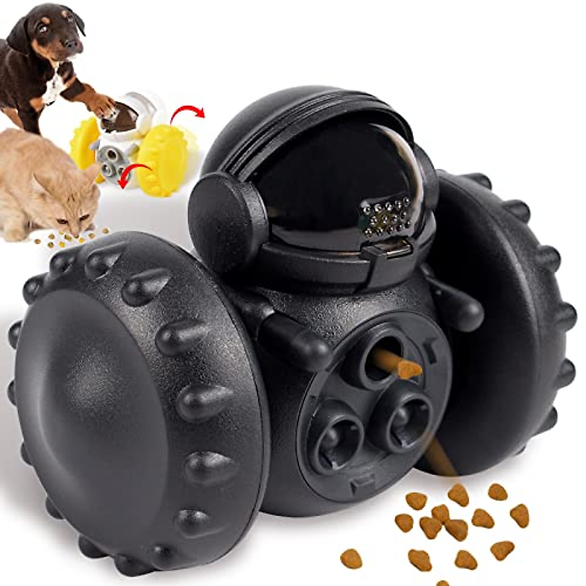 Dog Treat Toy for Small Dogs, CAISATEQ Interactive Pet Food Dispenser Puzzle Toys Treat Dispensing Cat Slow Feeder Toy for Small Puppies, Medium Dogs and Indoor Cats - Turquoise (Black)