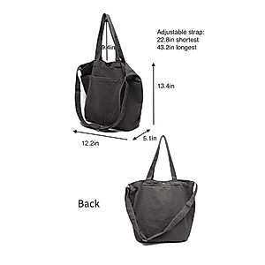 Jeelow Washed Canvas Tote Handbag Shoulder Bag Purse Crossbody With Pockets For Men & Women