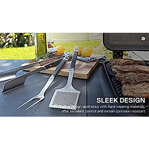 Everdure by Heston Blumenthal Premium Pack of 3 BBQ Tool Kit: Brushed Stainless Steel Tongs, Spatula and Fork with Soft Grip Handles and Hang Zone