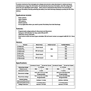 Electronics-Salon Low Voltage Disconnect Module LVD, 12V 10A, Protect/Prolong Battery Life.