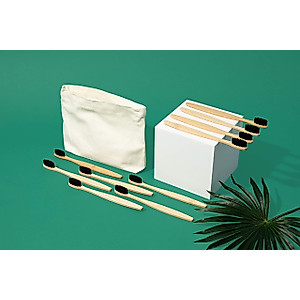 [10 Pack] Biodegradable Bamboo Toothbrushes - Soft Charcoal Infused Bristles for Cleaner Teeth - Sustainable Wooden Toothbrush - Natural Toothbrush That Lasts - Travel Case Included, BPA-Free