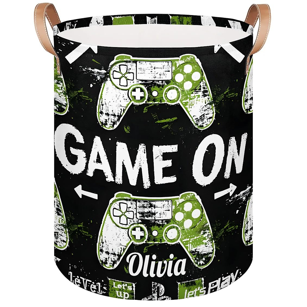 Personalized Laundry Hamper Collapsible Laundry Basket Storage Basket with Handles for Laundry, Bathroom College Dorm Game On