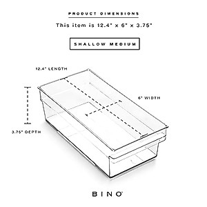 BINO | Plastic Storage Bins, Shallow Medium | THE HANDLER COLLECTION | Multipurpose | Kitchen Pantry &Freezer Organizers | Clear Containers for Organizing Home |