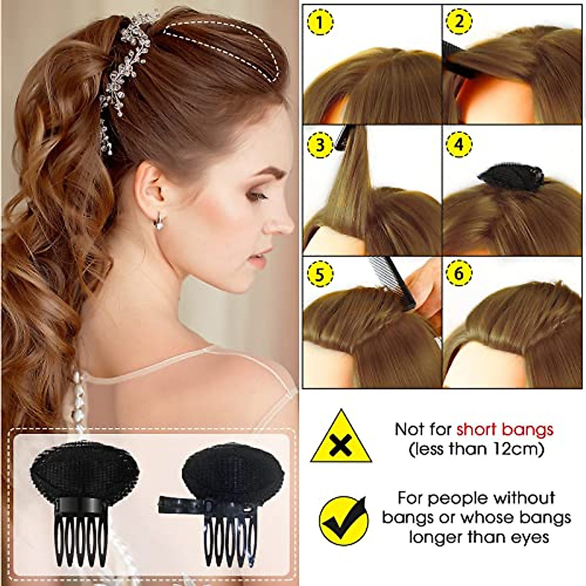12 Pieces Hair Base Sponge Invisible Clip Comb Volume Tool False Pads Hair Styling Inserts and Extensions Accessories (Black)