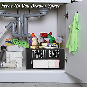 DRASTAR Trash Bag Dispenser, Trash Bag Organizer Wall Mount, Wooden Trash Bag Roll Holder for Plastic Bags Countertop, Under Kitchen Sink Organization