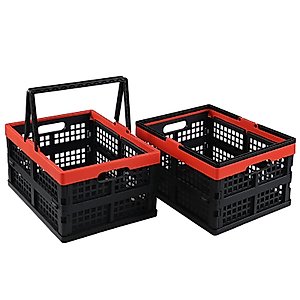 Xyskin Collapsible Reusable Plastic Grocery Shopping Baskets, Foldable Storage Crates with Handles, 2-Pack