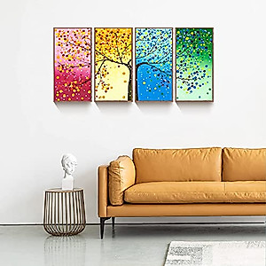 FULL HOUSE Canvas Wall Art 4 Seasons Colorful Trees Framed Canvas Prints Aesthetic Wall Paintings for Living Room Bedroom Office Home Decor, 4 Panels