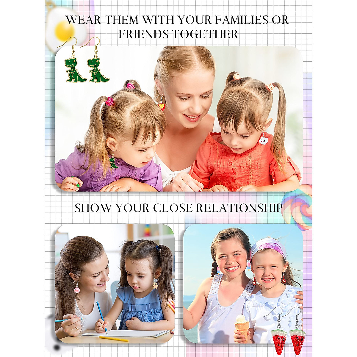 40 Pairs Cute Weird Earrings Funny Earrings Milk Tea Strawberry Mushroom Cloud Flowers Dinosaur Egg Dangle Earrings for Women Girls