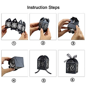 COTOPHER Laser Cut Boxes, 100pcs Thank You Gift Boxes Wedding Party Favor Boxes Lace Candy Boxes for Wedding Baby Shower Birthday Party Decorations with Ribbons (2x2x2.75inch, Black, 100)