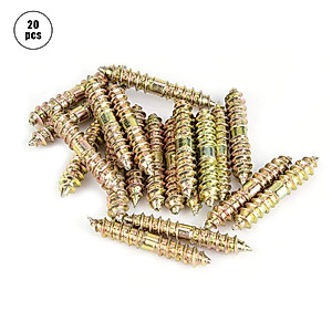 20Pcs 5x30mm Dowel Screw, Iron Double Ended Screw Zinc Plating Self-Tapping Thread Screw for Industrial Woodworking