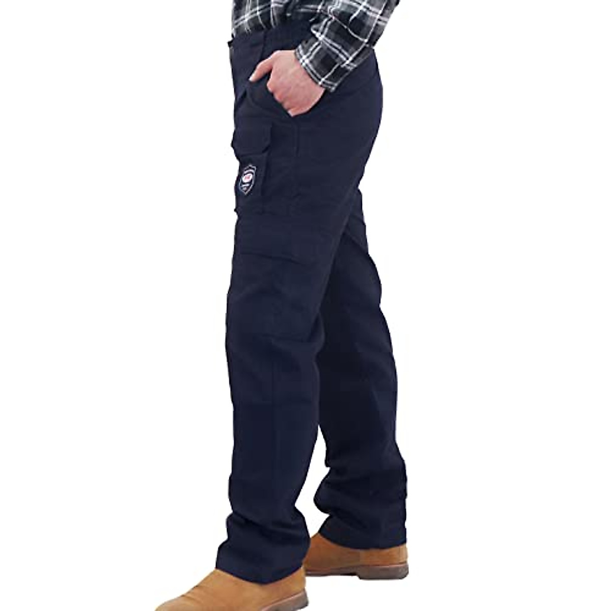 BOCOMAL Men's FR Cargo Pants Fire Resistant Pants Midweight 7.5oz Navy (7 Pockets) Multi-Pockets FR Pants