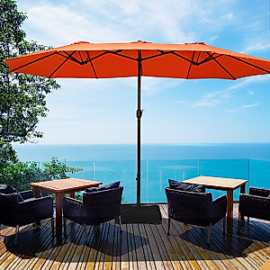 Tangkula 15 Ft Patio Double Sided Umbrella with Base, Extra Large Market Outdoor Twin Table Umbrella with Crank Handle
