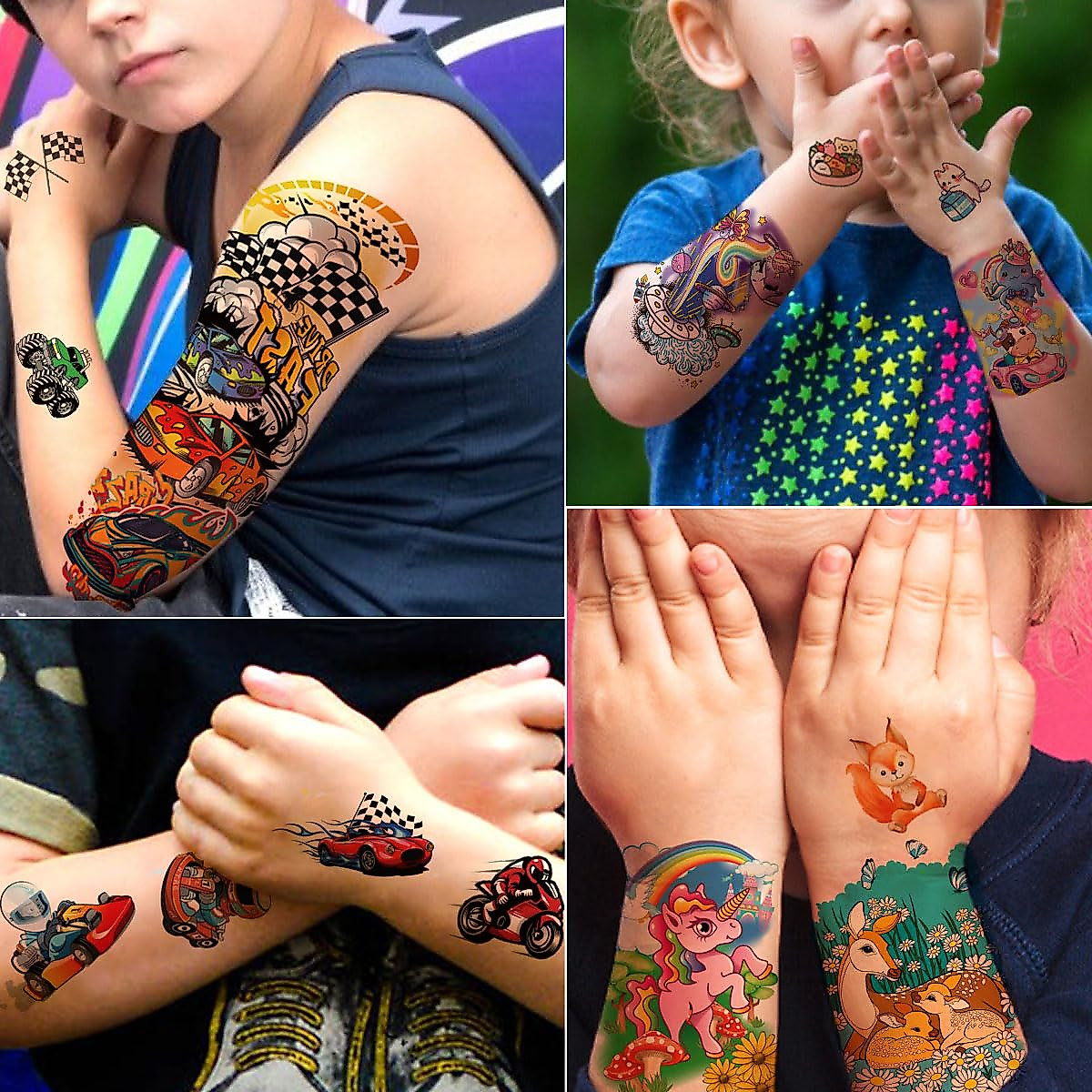 Tazimi 380 Styles (27 Sheets) Temporary Tattoo for kids-Full & Half Arm Tattoos Sleeves for Girls Boys Marine Life Space Ship Racing Car Forest Animals Dinosaur Cartoon Tattoos Stickers for Kids