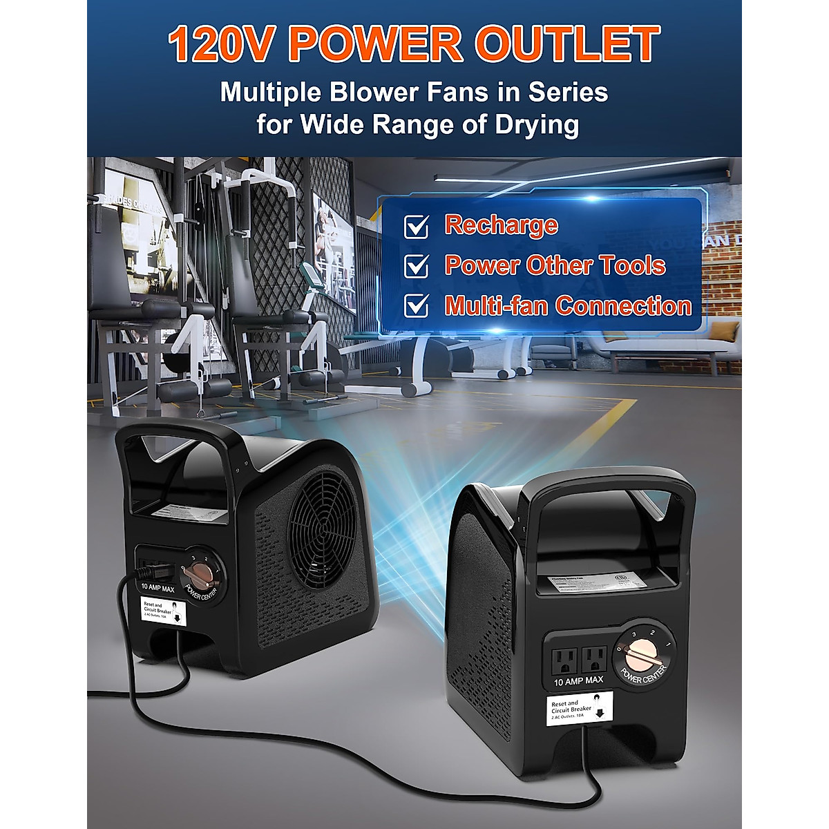 LZLXXLZL Air Mover Blower Fan - High Velocity Utility Fan for Drying, Cooling, Ventilating and Exhausting, Pivoting Floor Fans with 3 Speeds for Home Use and Job Site, 2 Outlets, 355CFM, Black