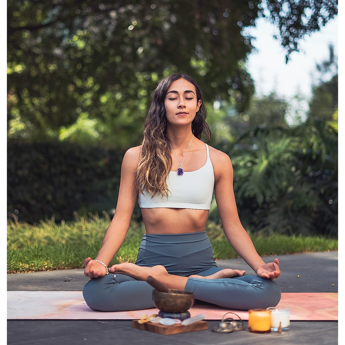 CrystalTears Amethyst Healing Crystal Necklace Natural Raw Amethyst Quartz Crystal Cluster Stone Pendant Necklace for Women Mother’s Day Gift for mom