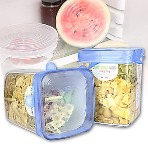 YAZJIWAN Silicone Stretch Lids, Durable & Eco-Friendly Elastic Lids Reusable Heat Resistant Various Sizes Cover for Bowl (Blue-6pack)