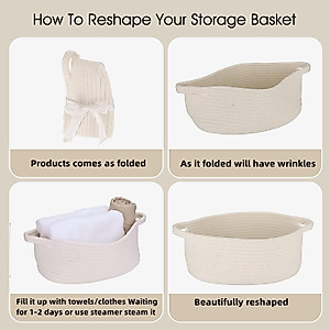 VAGRSS Woven Cotton Rope Storage Basket, Cube Changing Table Organizer for Closet Towels, Baby Nursery Bin, Small Dog Cat Toy Box, Gift Baskets Empty (12"x 8"x 5") White Gray