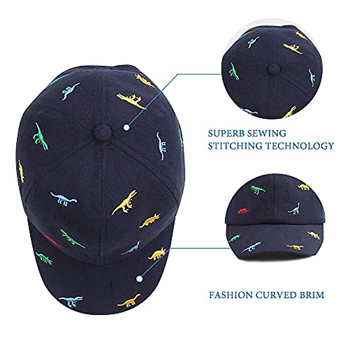 Cotton Toddler Summer Cap Dinosaur Kids Trucker Hat Boys Girls Sun Baseball Caps (Navy, 2-5 Years, 2_Years)