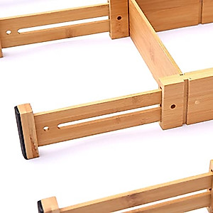 BamBamBoo Adjustable 17-22in Bamboo Dividers Organizers with 9 Inserts, Expandable Spring Loaded Drawer Dividers for Kitchen, Dresser, Bedroom, Bathroom, Office, and Garage (4 Pack)