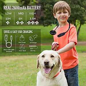 Neck Fan, Rechargeable Battery Operated Portable Fan 2600mAh, Hands Free Personal Fan Hang Around Neck Fans, Wearable Small Fan for Outdoor Working Battery Powered USB Fan Over 12 Hours Constant Cool