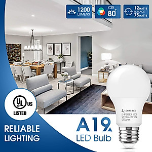 LOHAS A19 LED Light Bulbs 75W Equivalent, 12W LED Light Bulb Daylight White 5000K, 1200LM Bright Light Bulb, Energy Efficient LED Light Bulb, E26 Base LED Light Bulb, UL Listed, Non-dimmable, 2 Pack