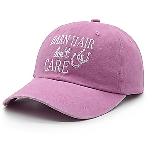 Chilltreads Barn Hair Don't Care Hat for Women, Adjustable Embroidered Baseball Cap for Horse Lover, Pink