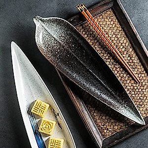 KOWMcp Dinner Plates Long Leaf Plate Leaf-Shaped Ceramic Plate Sushi Plate dim Sum Plate Restaurant Creative Plate Dish Flat Plate (Color : B)