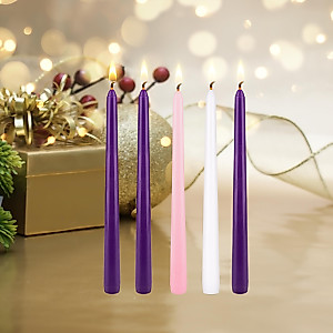Mega Candles 5 pcs Unscented Christmas Advent Candles Set, Hand Poured Premium Wax Taper Candle 10 Inch x 7/8 Inch, Holidays, Celebrations, Devotional, Church, Wreath, Party, Gifts