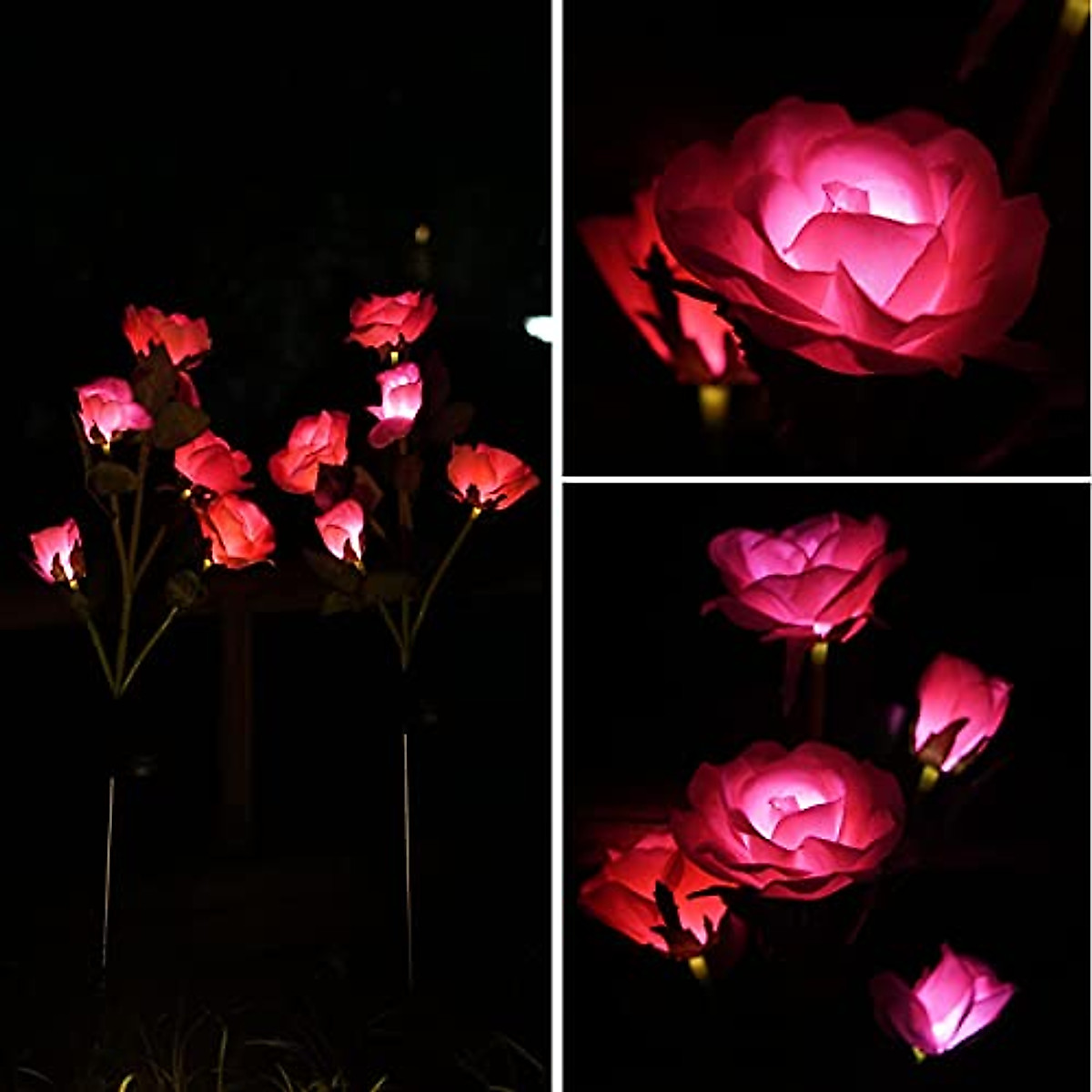 Decorman Solar Garden Rose Lights, 2 Pack Realistic Solar Outdoor Flower Lights Waterproof LED Stake Landscape Decorative Lights with 10 Roses for Garden, Lawn, Yard, Pathway, Backyard (Light Pink)