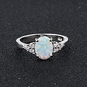 U-M White Gold Rings for Women Simulated Opal with Diamond Accent Womens Ring Fashion Engagement Bride Bridesmaid Jewelry Accessories Festive Birthday Party Favors Deft and Attractive
