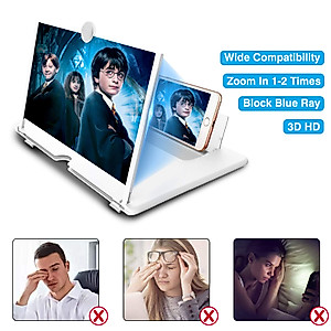 14 inch Screen Magnifier for Cell Phone 3D Magnifier Screen Enlarger for Movies,Videos,Reading,Gaming-Screen Amplifie with Foldable Phone Stand Holder. Compatible with All Smartphones-White