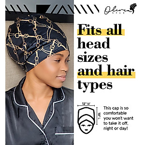 Olivia Sylx Satin Sleep Cap and Hair Bonnet for Sleeping - Satin Lined Sleep Cap, Sleeping Bonnet Satin Head Wrap - Satin Hair Wrap - Cheetah