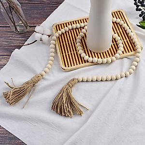Hagao Farmhouse Beads, Natural Wood Bead Garland Rustic Country Beads with Tassles Wall Hanging Décor 57"
